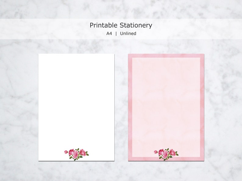 Pink Rose Printable Stationery, Red Floral Writing Paper, Lined ...