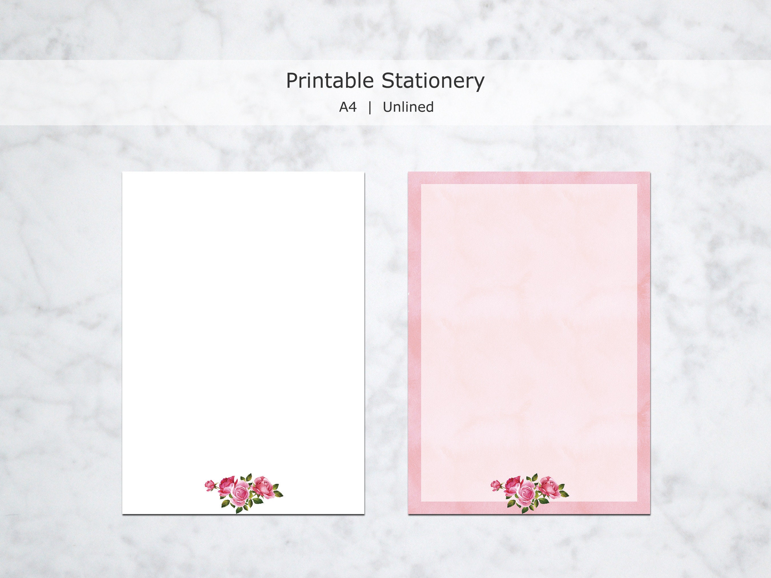 Pink Rose Printable Stationery, Red Floral Writing Paper, Lined ...