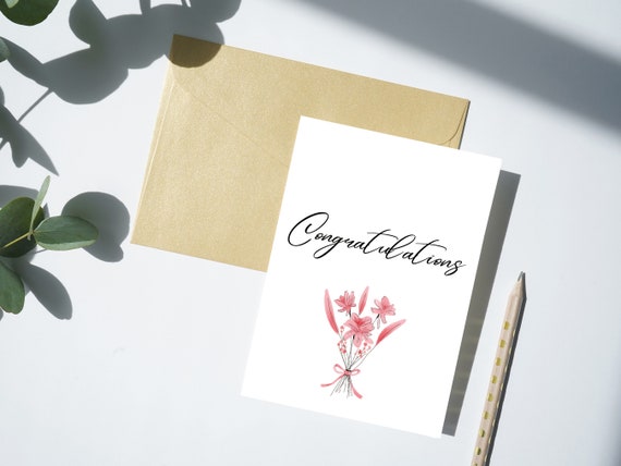 Pink Floral Printable Congratulations Card Foldable Greeting | Etsy