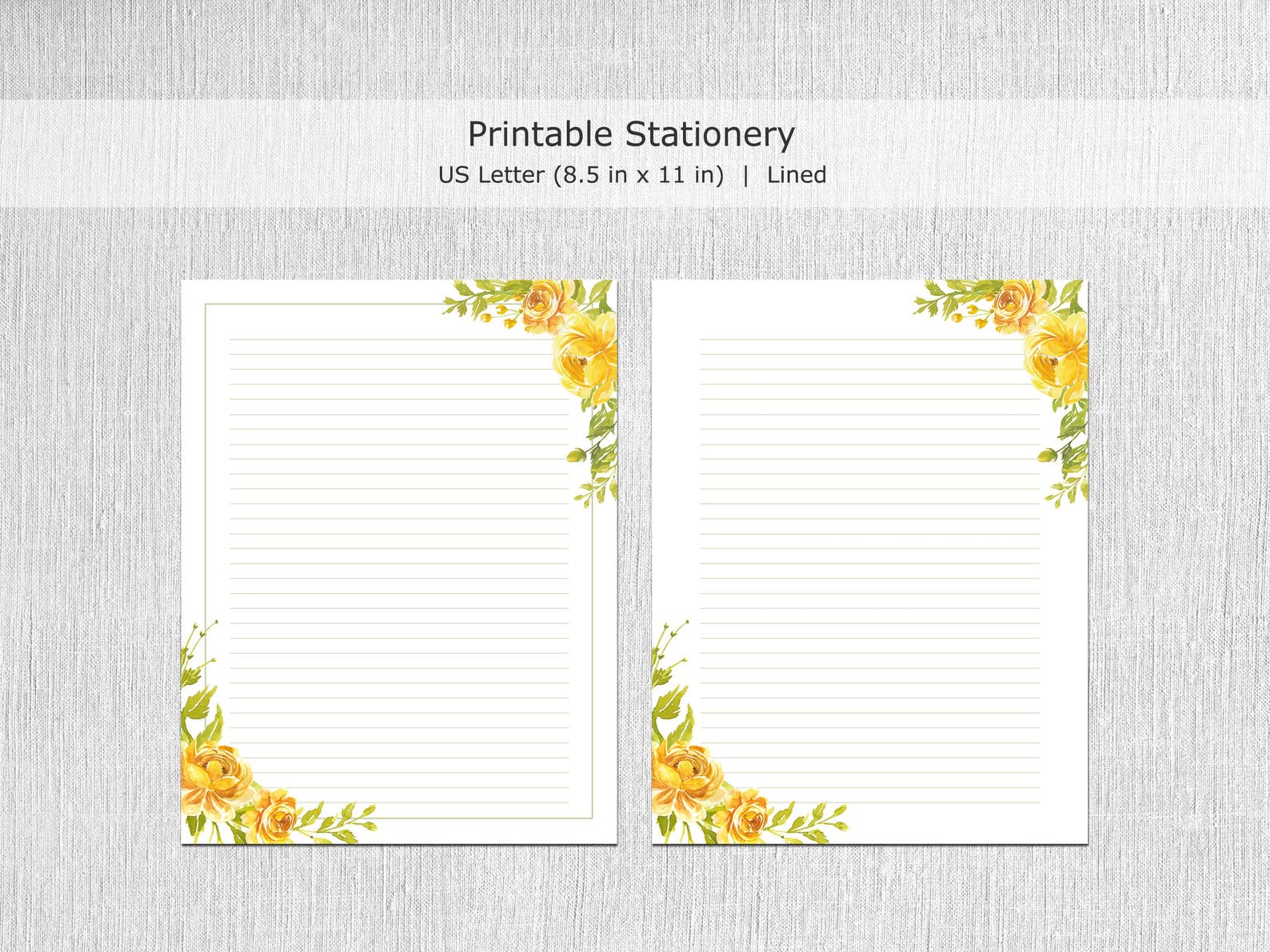 Yellow Rose Printable Stationery, Floral Writing Paper, Botanical ...