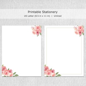 Pink Rose Printable Stationery, Floral Writing Paper, Botanical Journal ...