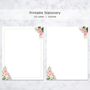 Pink Rose Printable Stationery, Pink Floral Writing Paper, Lined ...