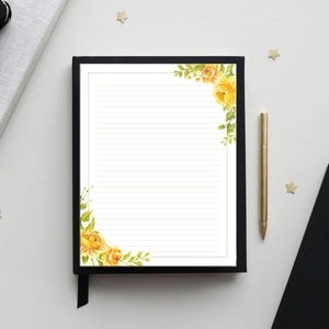 Yellow Rose Printable Stationery, Floral Writing Paper, Botanical ...