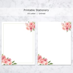 Pink Rose Printable Stationery, Floral Writing Paper, Decorative ...
