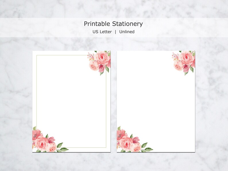 Pink Rose Printable Stationery Floral Writing Paper - Etsy