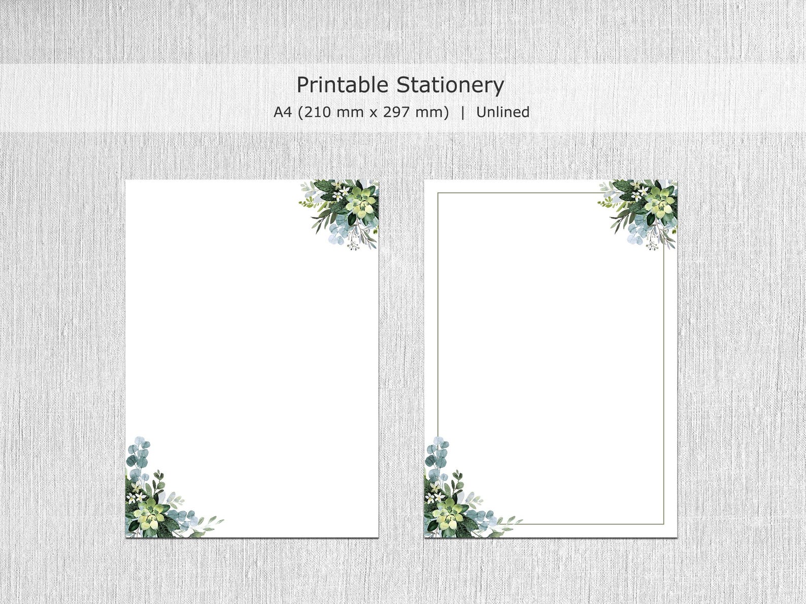 Greenery Printable Stationery, Botanical Writing Paper, Journal Paper ...
