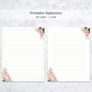 Pink Rose Printable Stationery, Pink Floral Writing Paper, Lined ...