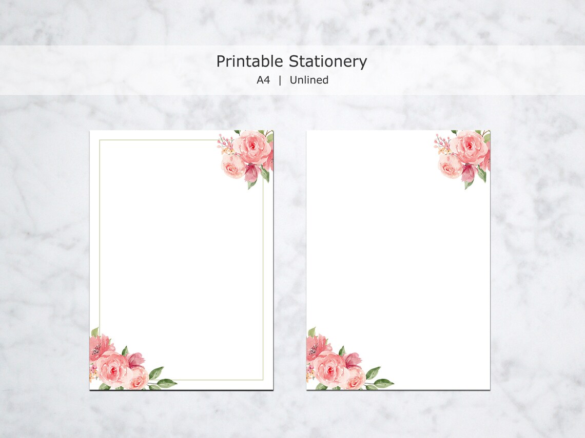 Pink Rose Printable Stationery Floral Writing Paper - Etsy