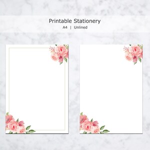 Pink Rose Printable Stationery, Floral Writing Paper, Decorative ...