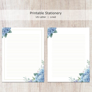 Blue Floral Printable Stationery, Hydrangea Writing Paper, Journal ...