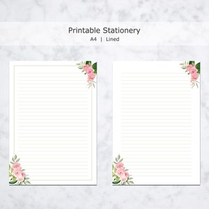 Pink Rose Printable Stationery, Pink Floral Writing Paper, Lined ...