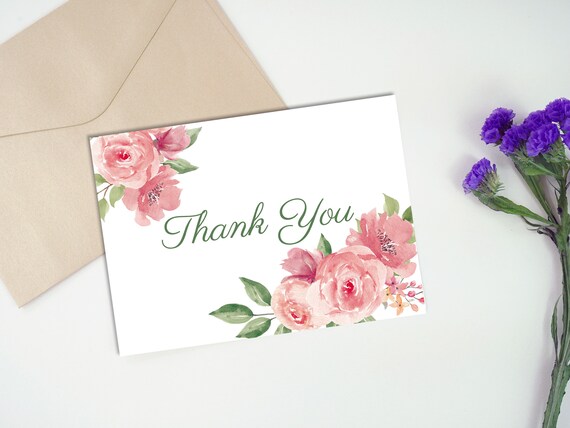 Pink Floral Printable Thank You Card Foldable Greeting Card - Etsy