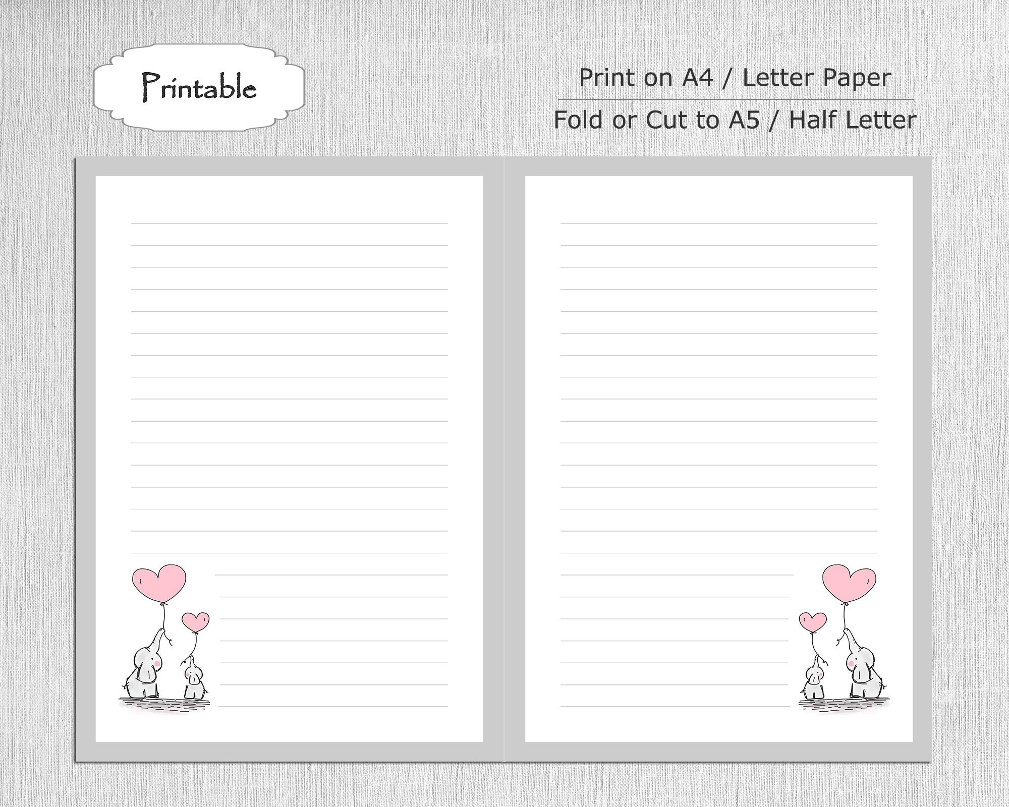 Cute Animals Printable Notepaper Set, 4 Designs, A5 / Half Letter ...
