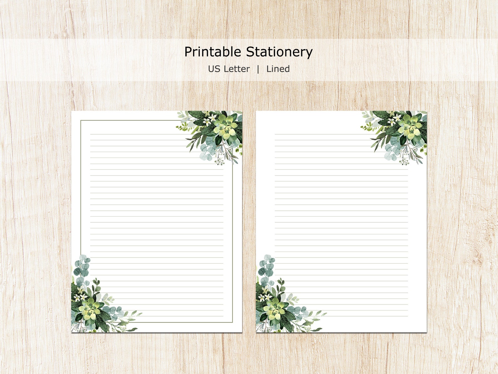 Greenery Printable Stationery, Botanical Writing Paper, Decorative ...