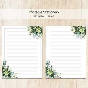 Greenery Printable Stationery, Botanical Writing Paper, Decorative ...