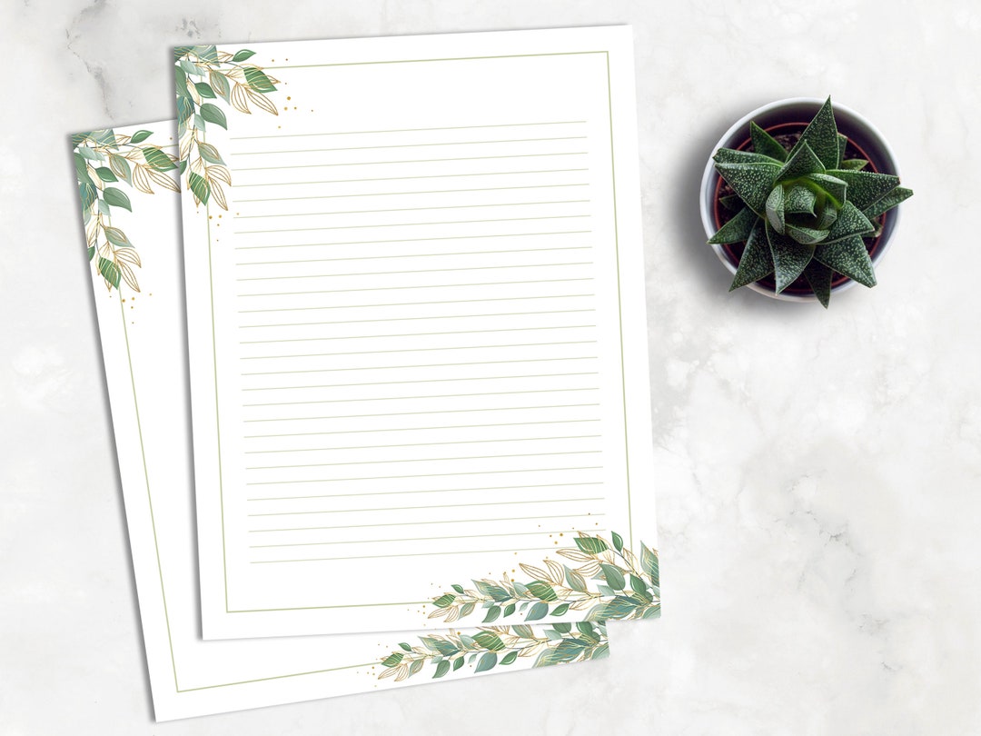 Botanical Printable Stationery, Greenery Writing Paper, Decorative ...
