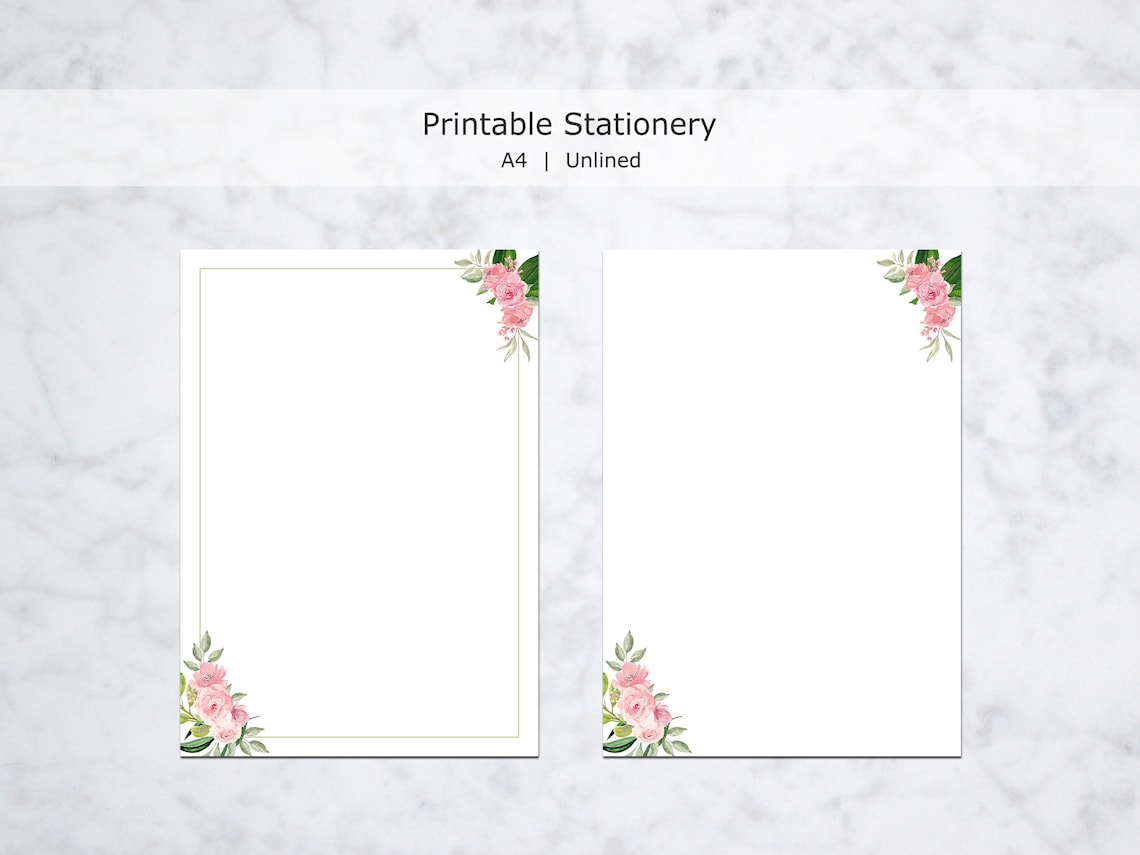 Pink Rose Printable Stationery, Pink Floral Writing Paper, Lined ...