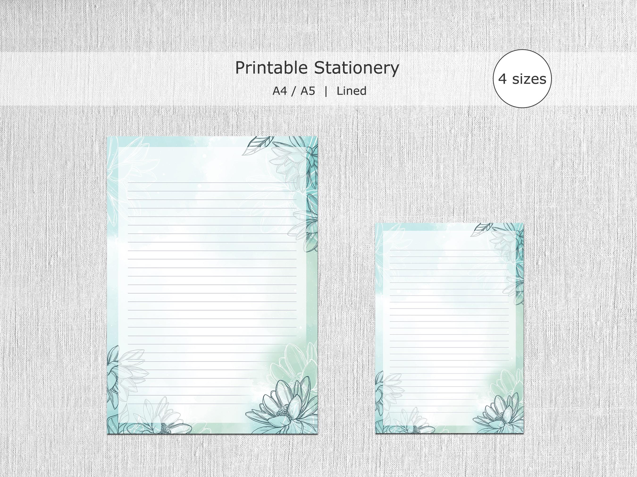 Blue Water Lilies Printable Stationery Set, Meadow Writing Paper, Lined ...
