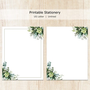 Greenery Printable Stationery, Botanical Writing Paper, Decorative ...