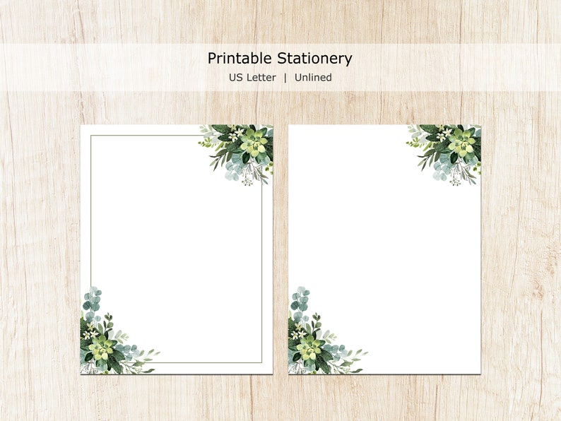 Greenery Printable Stationery, Botanical Writing Paper, Decorative ...