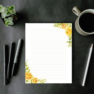 Yellow Rose Printable Stationery, Floral Writing Paper, Botanical ...