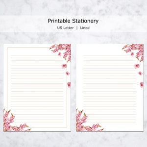 Pink Floral Printable Stationery, Decorative Writing Paper, Lined ...