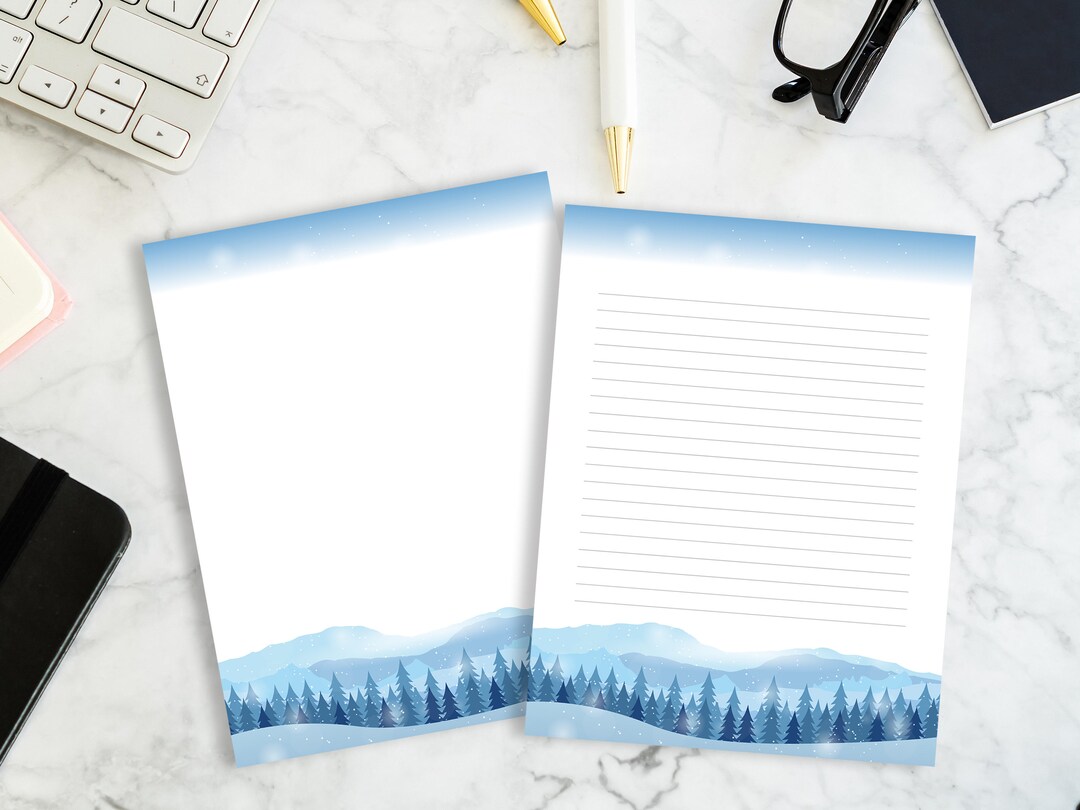 Winter Landscape Printable Stationery, Snowy Writing Paper, Lined ...