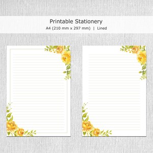 Yellow Rose Printable Stationery, Floral Writing Paper, Botanical ...