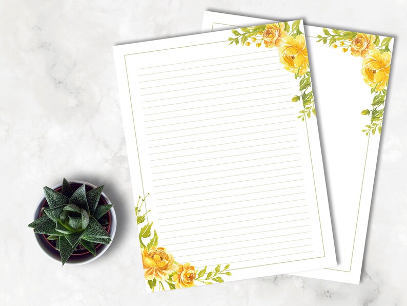 Yellow Rose Printable Stationery, Floral Writing Paper, Decorative ...