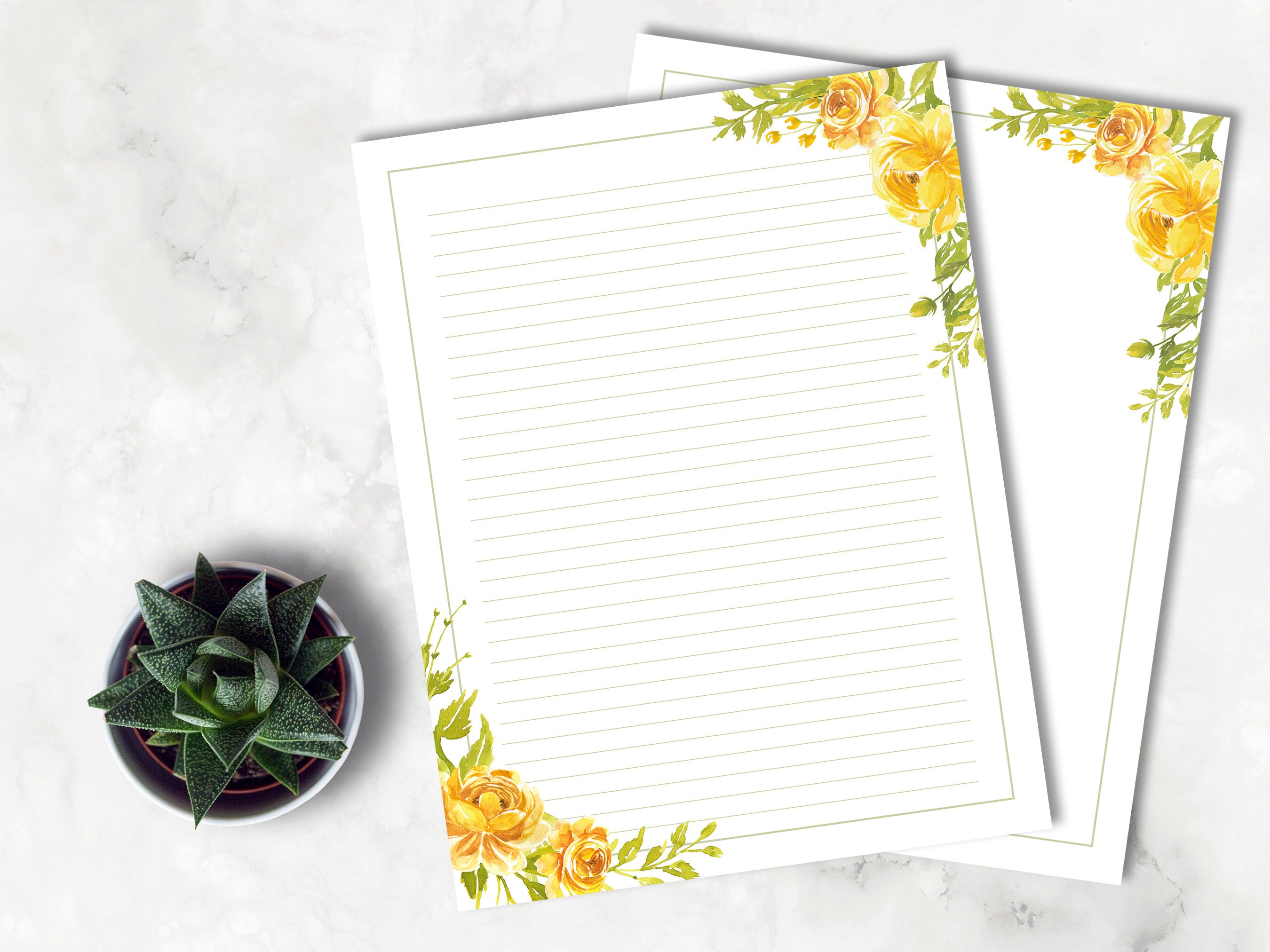Yellow Rose Printable Stationery, Floral Writing Paper, Decorative ...
