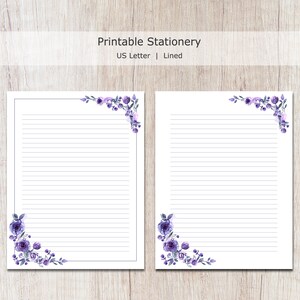 Purple Flowers Printable Stationery, Floral Writing Paper, Lined ...
