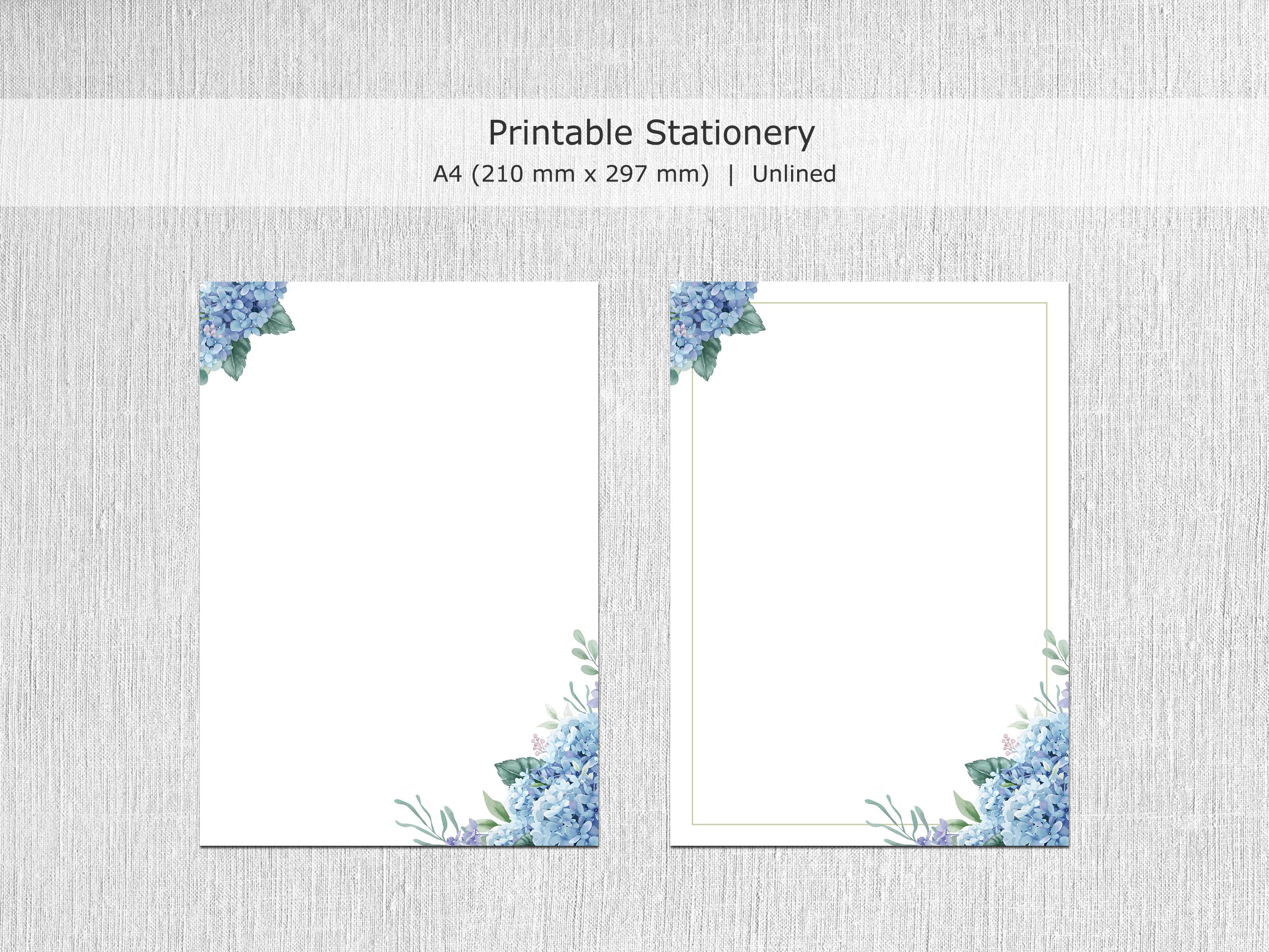 Blue Hydrangea Printable Stationery, Floral Writing Paper, Journal Page ...