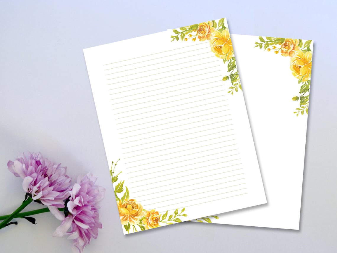 Yellow Rose Printable Stationery Floral Writing Paper - Etsy