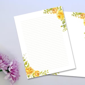 Yellow Rose Printable Stationery, Floral Writing Paper, Botanical ...