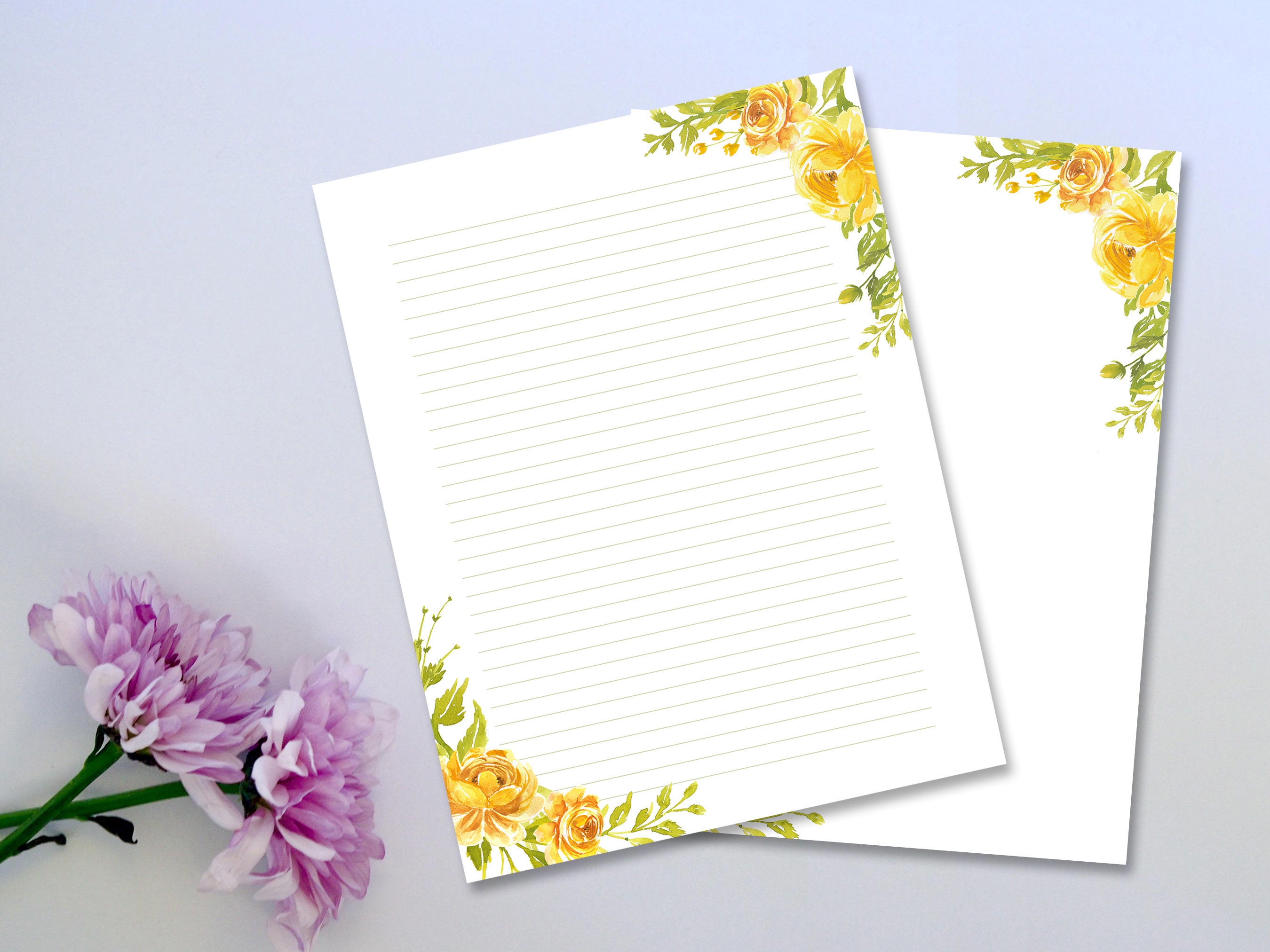 Yellow Rose Printable Stationery, Floral Writing Paper, Decorative ...