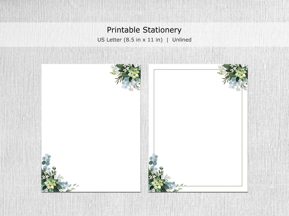 Greenery Printable Stationery, Botanical Writing Paper, Journal Paper ...