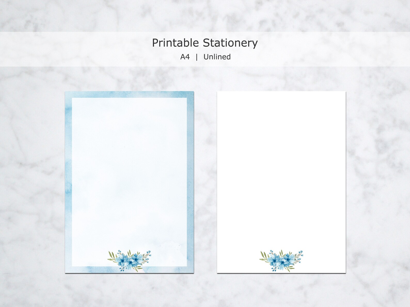 Blue Floral Printable Stationery, Decorative Writing Paper, Lined ...