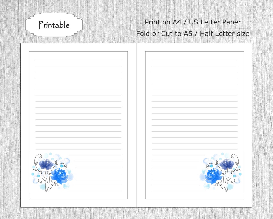 Watercolor Floral Printable Notepaper Set, 5 Designs, A5 / Half Letter ...