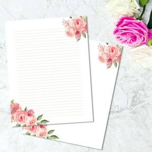 Pink Rose Printable Stationery, Floral Writing Paper, Decorative ...