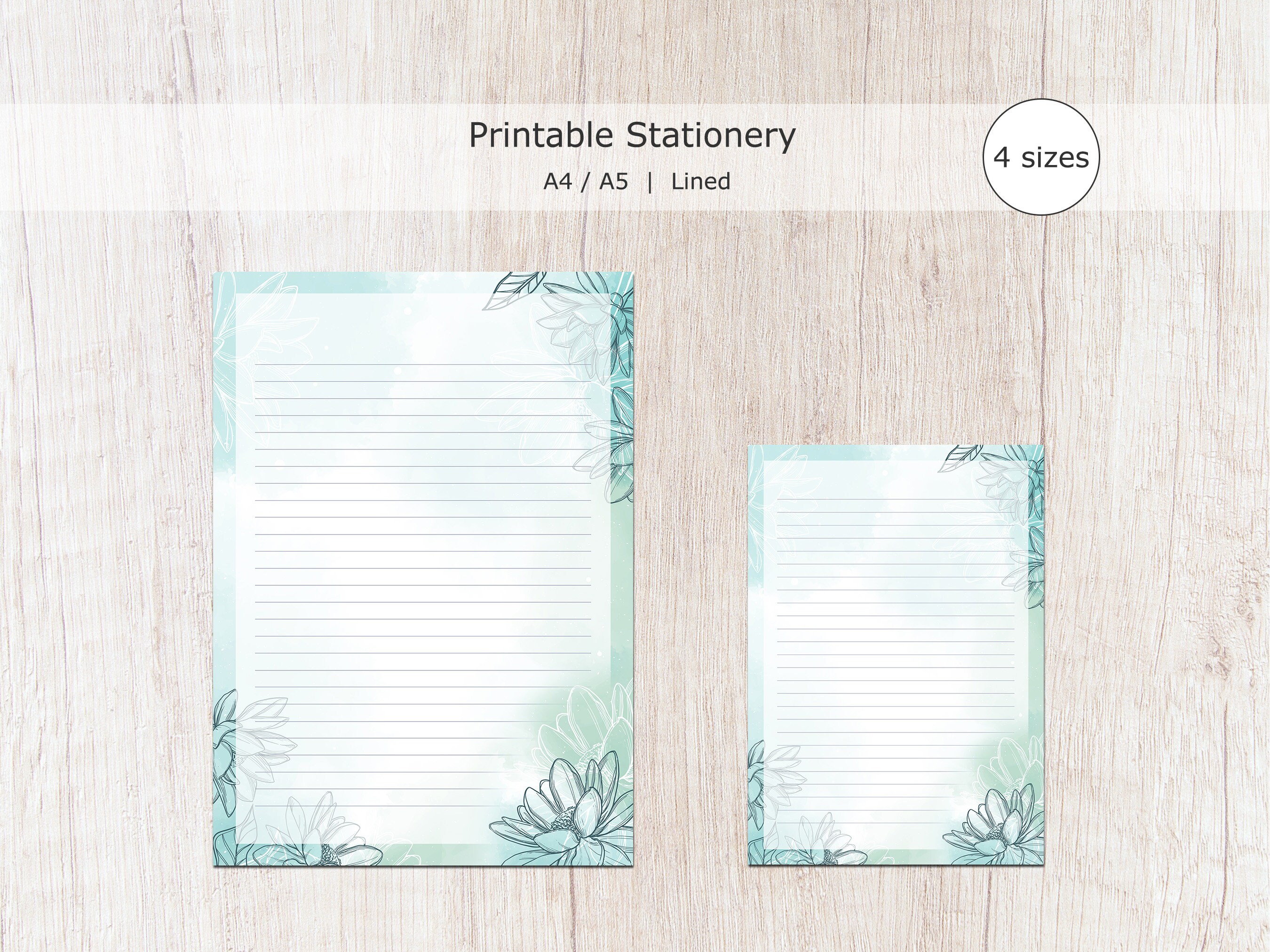 Waterlily Printable Stationery, Floral Writing Paper, Lined & Unlined ...