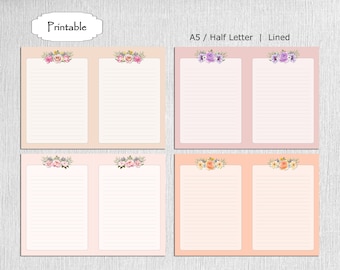 Watercolor Floral Printable Notepaper Set, 5 Designs, A5 / Half Letter ...