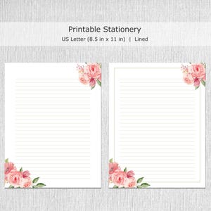 Pink Rose Printable Stationery, Floral Writing Paper, Botanical Journal ...