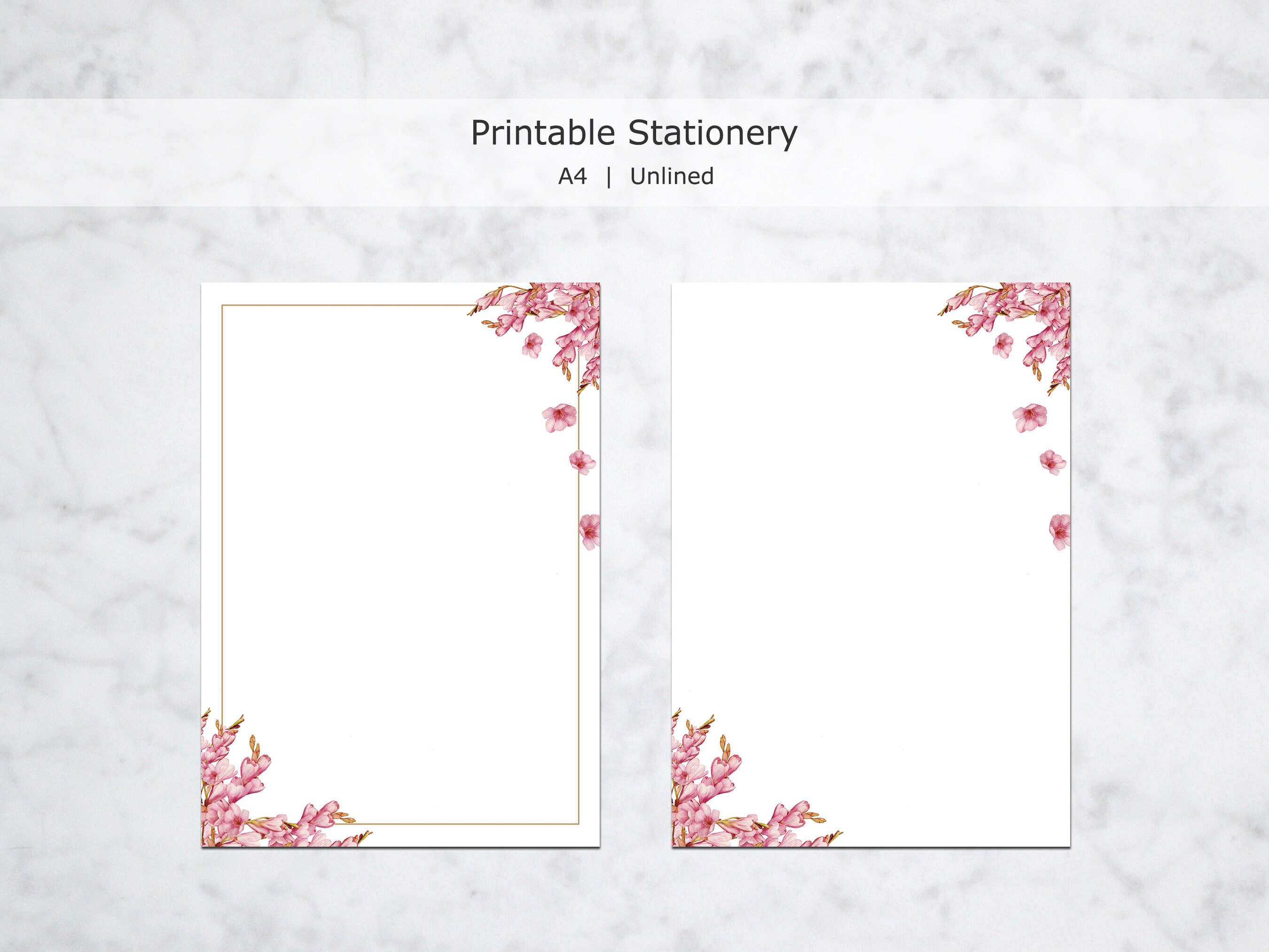 Pink Floral Printable Stationery, Decorative Writing Paper, Lined ...