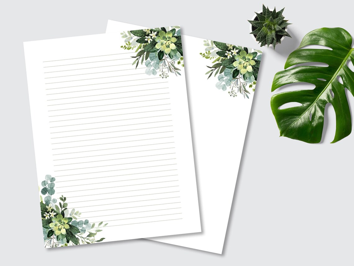 Greenery Printable Stationery, Botanical Writing Paper, Decorative ...