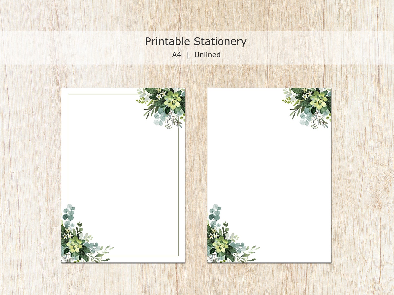 Greenery Printable Stationery, Botanical Writing Paper, Decorative ...