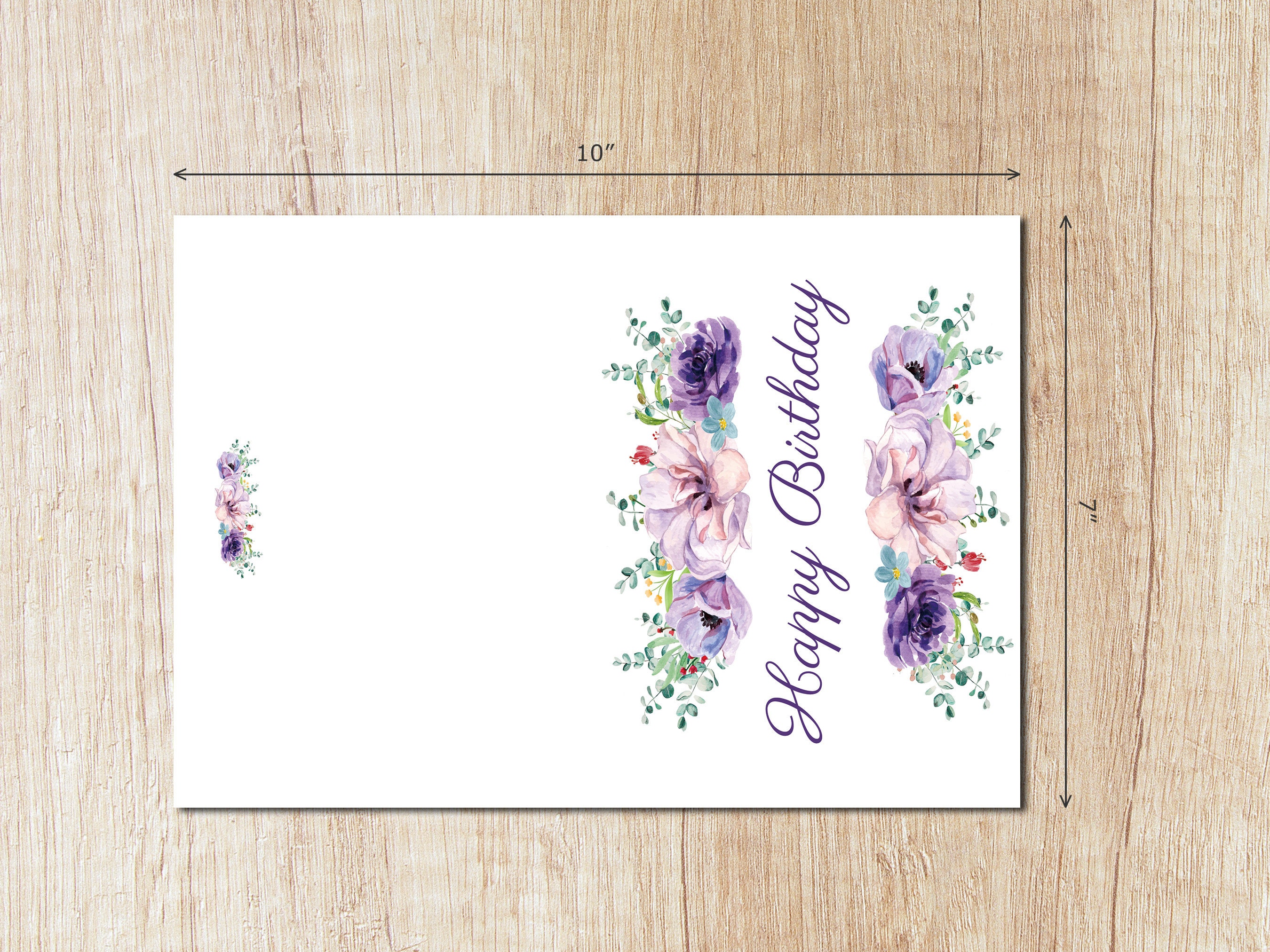 Purple Floral Printable Birthday Card 7x5 Foldable Greeting - Etsy
