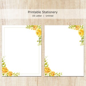 Yellow Rose Printable Stationery, Floral Writing Paper, Decorative ...