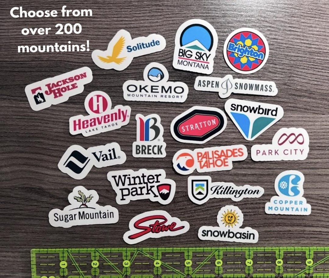 Ski Mountain Resort Helmet Stickers, 1.5”-3” Water Bottle Snowboard ...