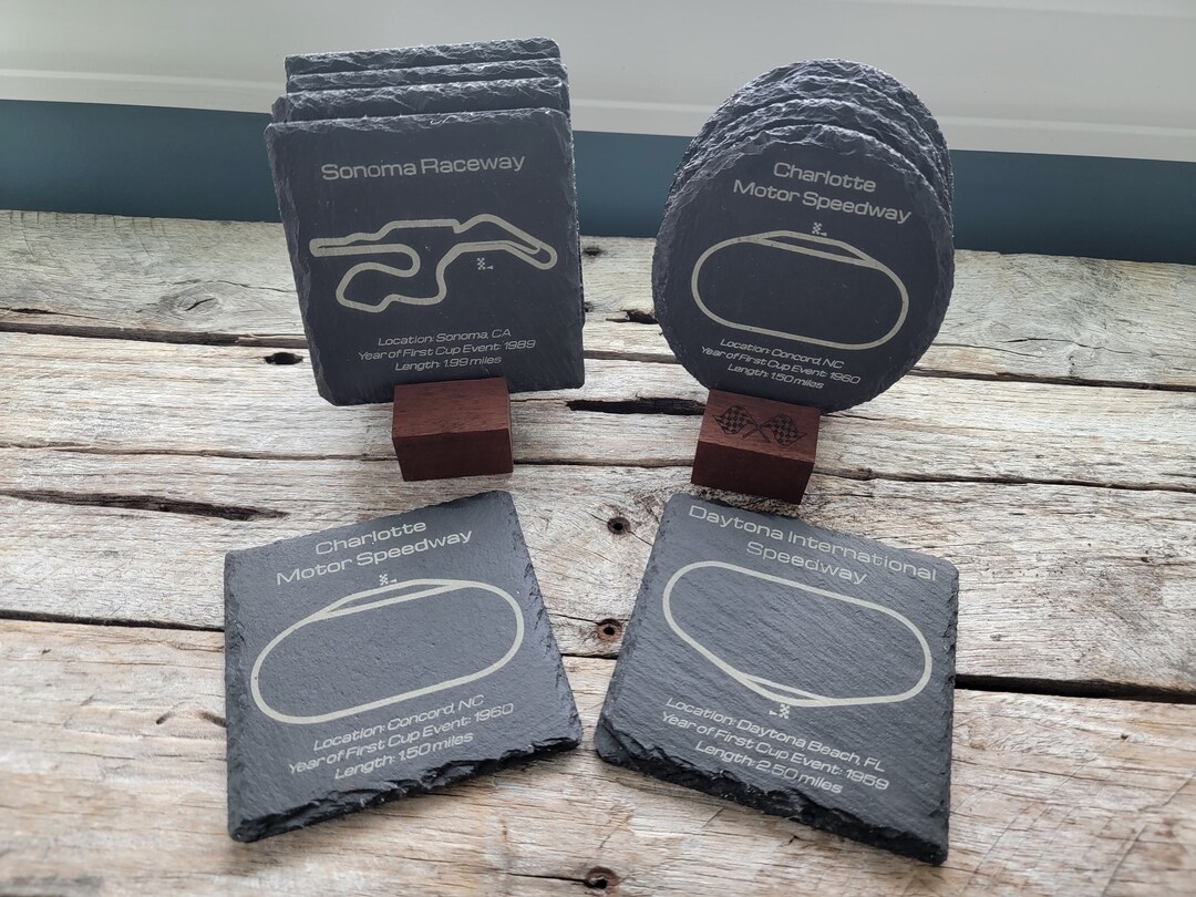Stock Car Racing Personalized Slate Coaster Set With Laser Engraved ...