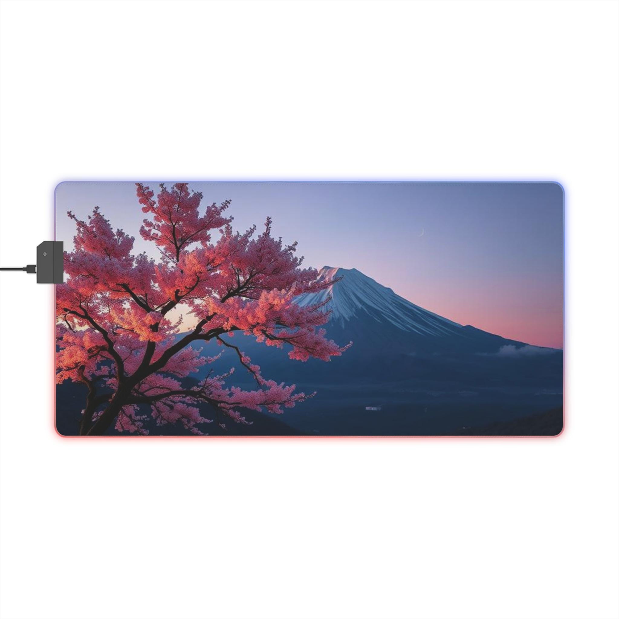 LED Gaming Mouse Pad, Japanese Sakura Cherry Blossom Mt Fuji Design ...